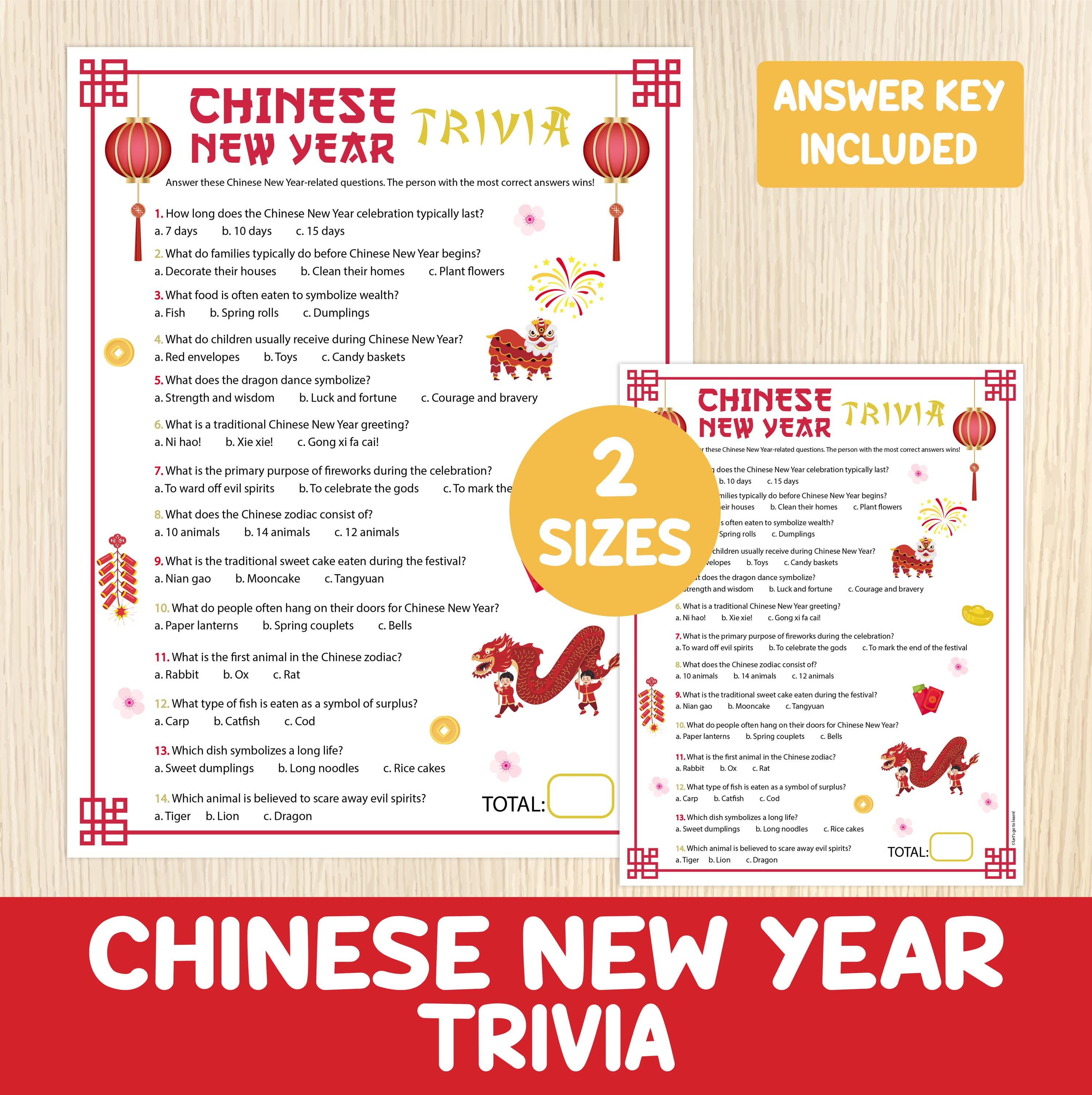 Chinese New Year Trivia Game - Lunar New Year Activity - Printable Quiz ...
