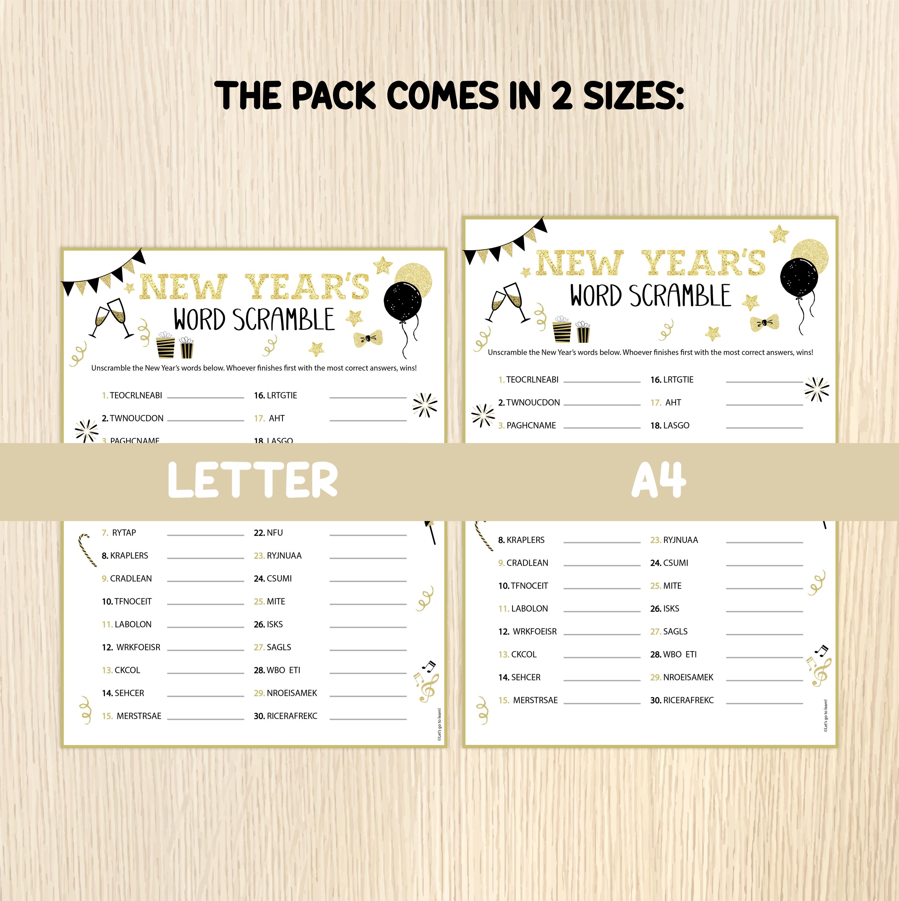 New Year's Word Scramble Game - Printable New Year's Eve Party Game ...