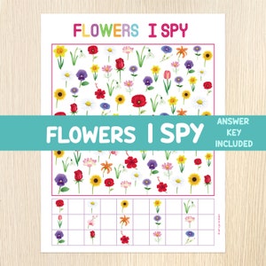 Flowers I Spy Game, Counting Activity, Spring Party Printable Game ...