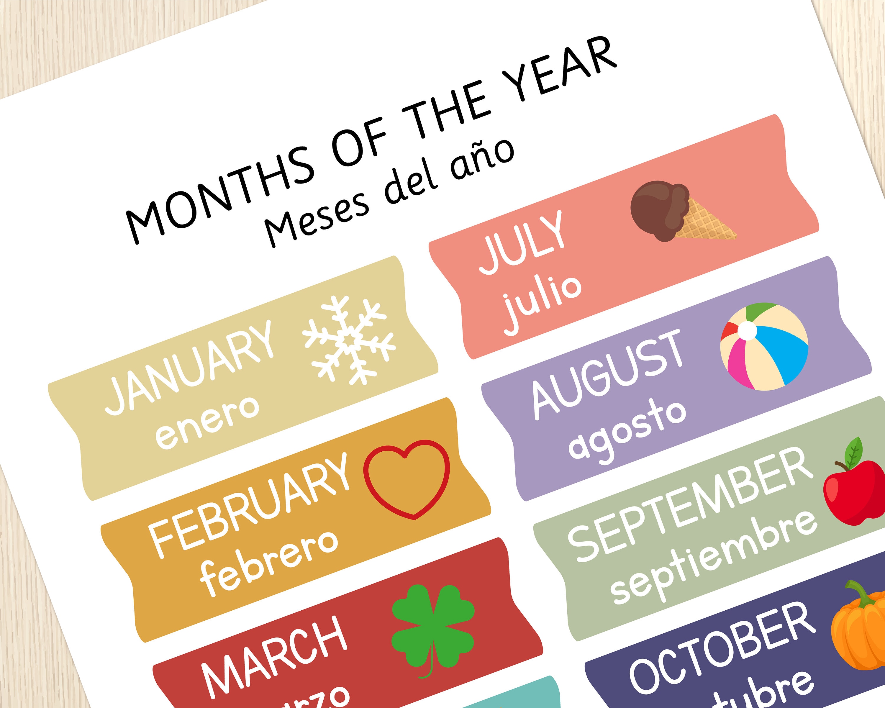 Months of the Year Poster in English & Spanish Bilingual - Etsy
