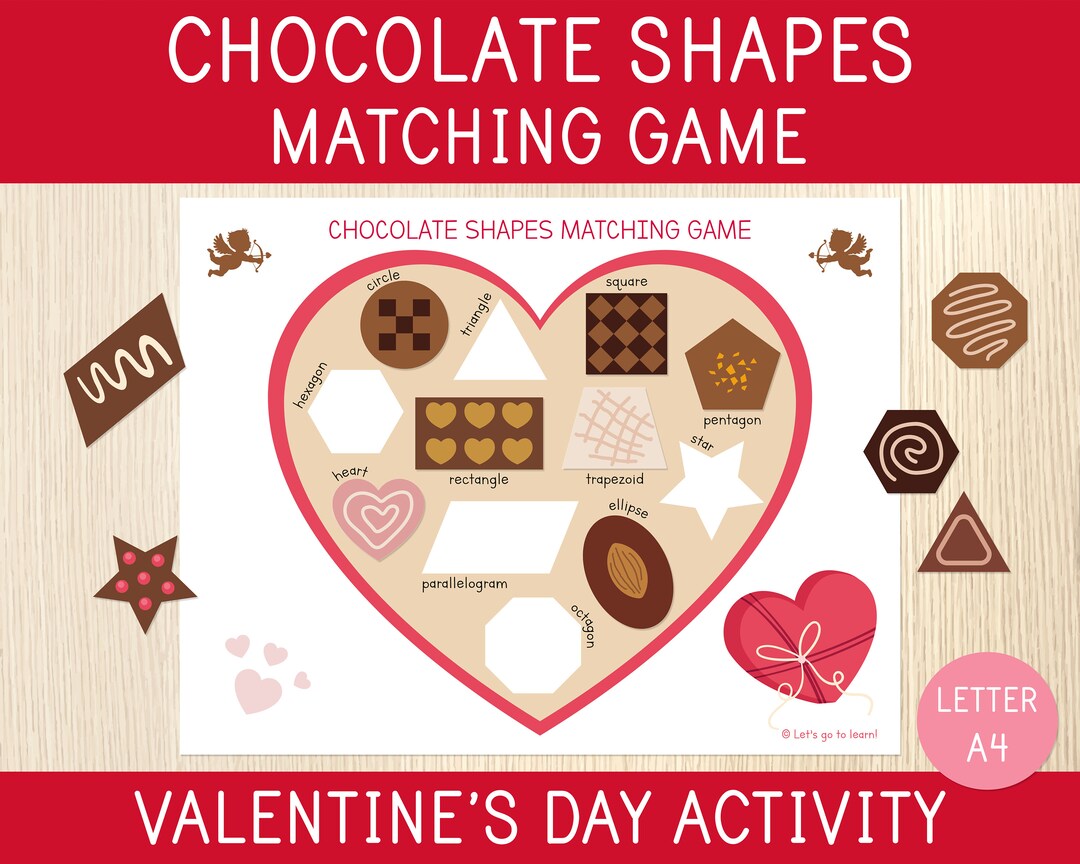 Valentine's Day Matching Game, Chocolate Shapes Matching Activity, 2D ...