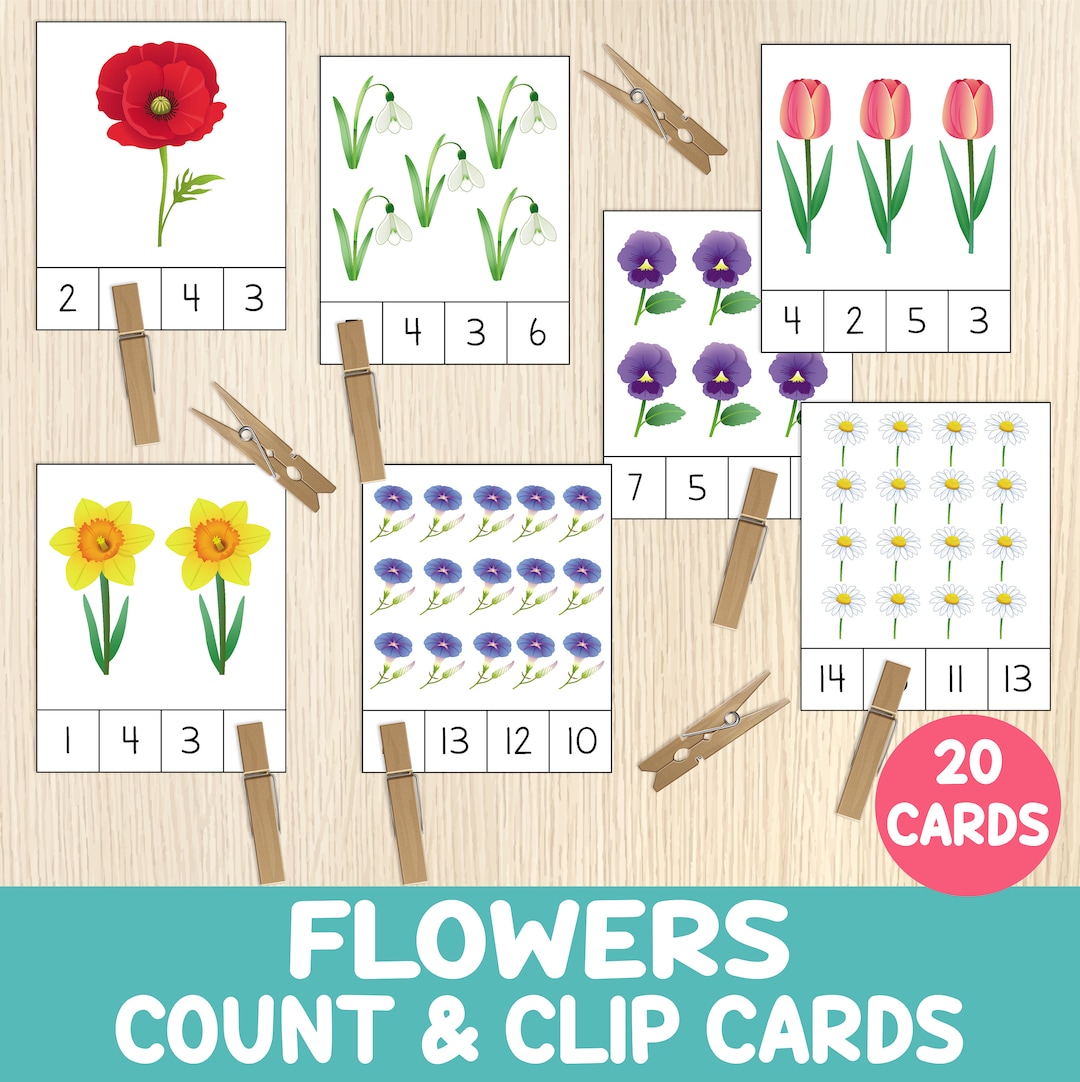 Flower Count & Clip Cards, Numbers 1 to 20, Counting Activity, Spring ...