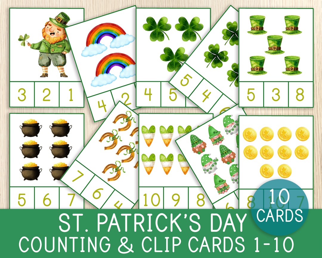 St. Patrick's Day Count and Clip Number Cards, 1-10, Toddler, Preschool ...
