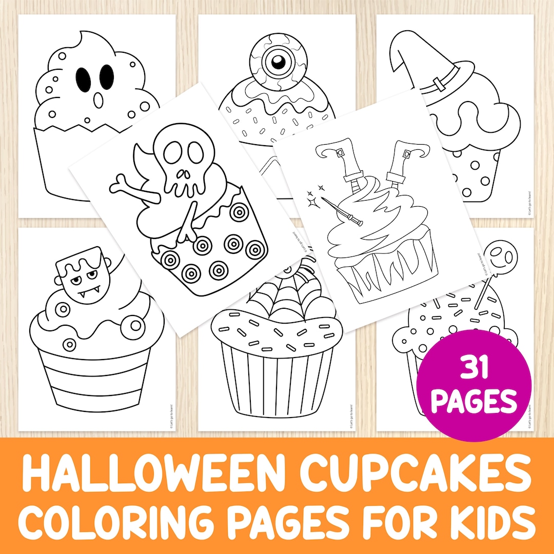 Halloween Cupcakes Coloring Pages - Halloween Party Activity - Fun ...