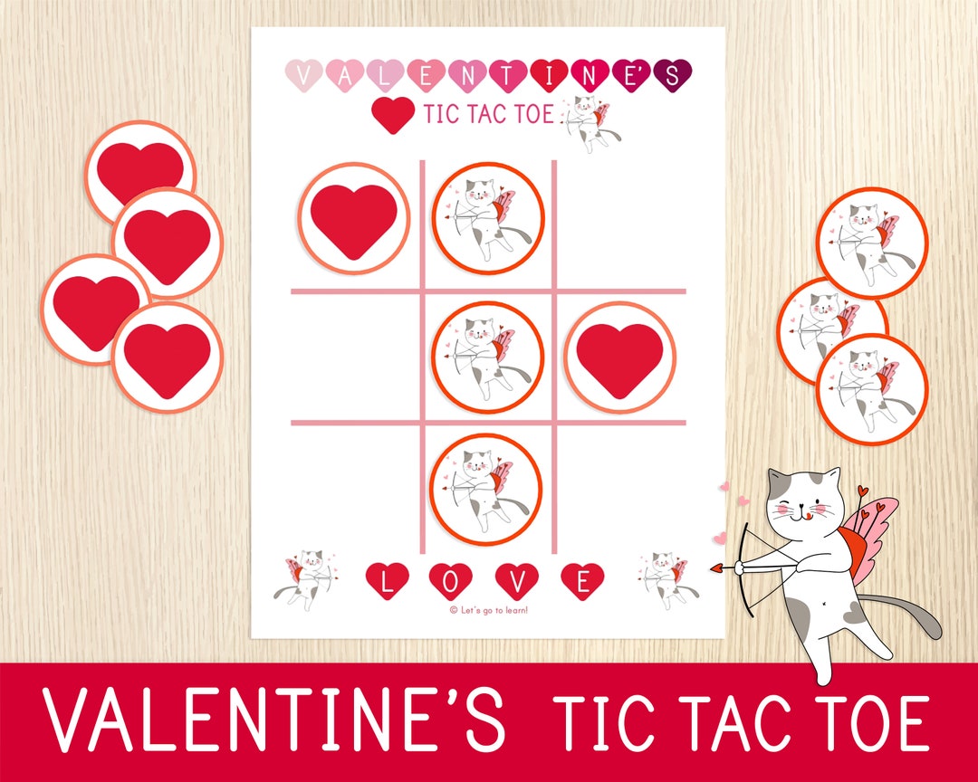 Valentine's Day Tic Tac Toe Printable Game Love, Heart, Cupid, Cat ...