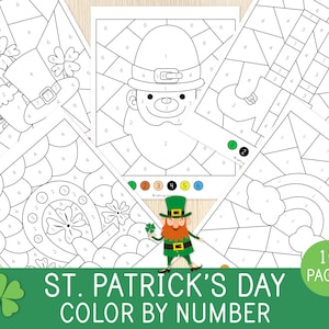 St. Patrick's Day Coloring Pages, Color by Numbers Worksheets, Party ...