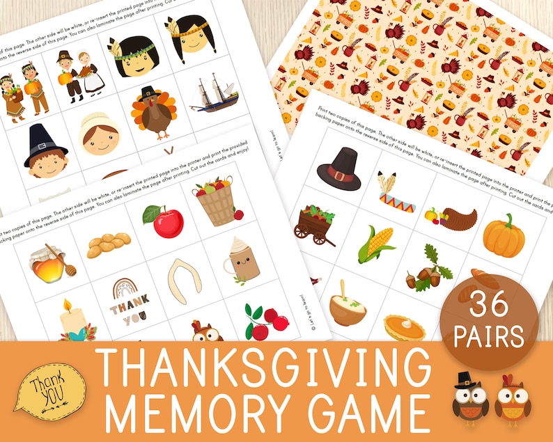 Thanksgiving Memory Game, Printable Thanksgiving Matching Game ...
