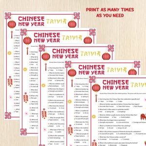 Chinese New Year Trivia Game - Lunar New Year Activity - Printable Quiz ...