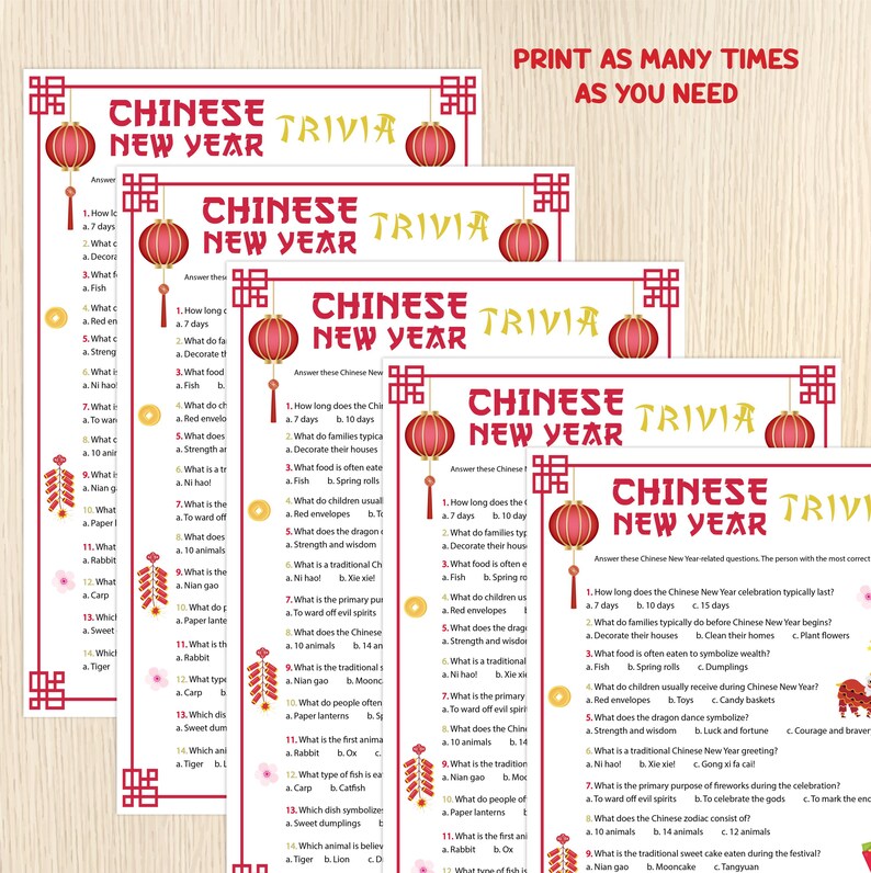 Chinese New Year Trivia Game - Lunar New Year Activity - Printable Quiz ...
