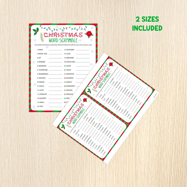 Christmas Word Scramble - Printable Holiday Activity - Christmas Party ...