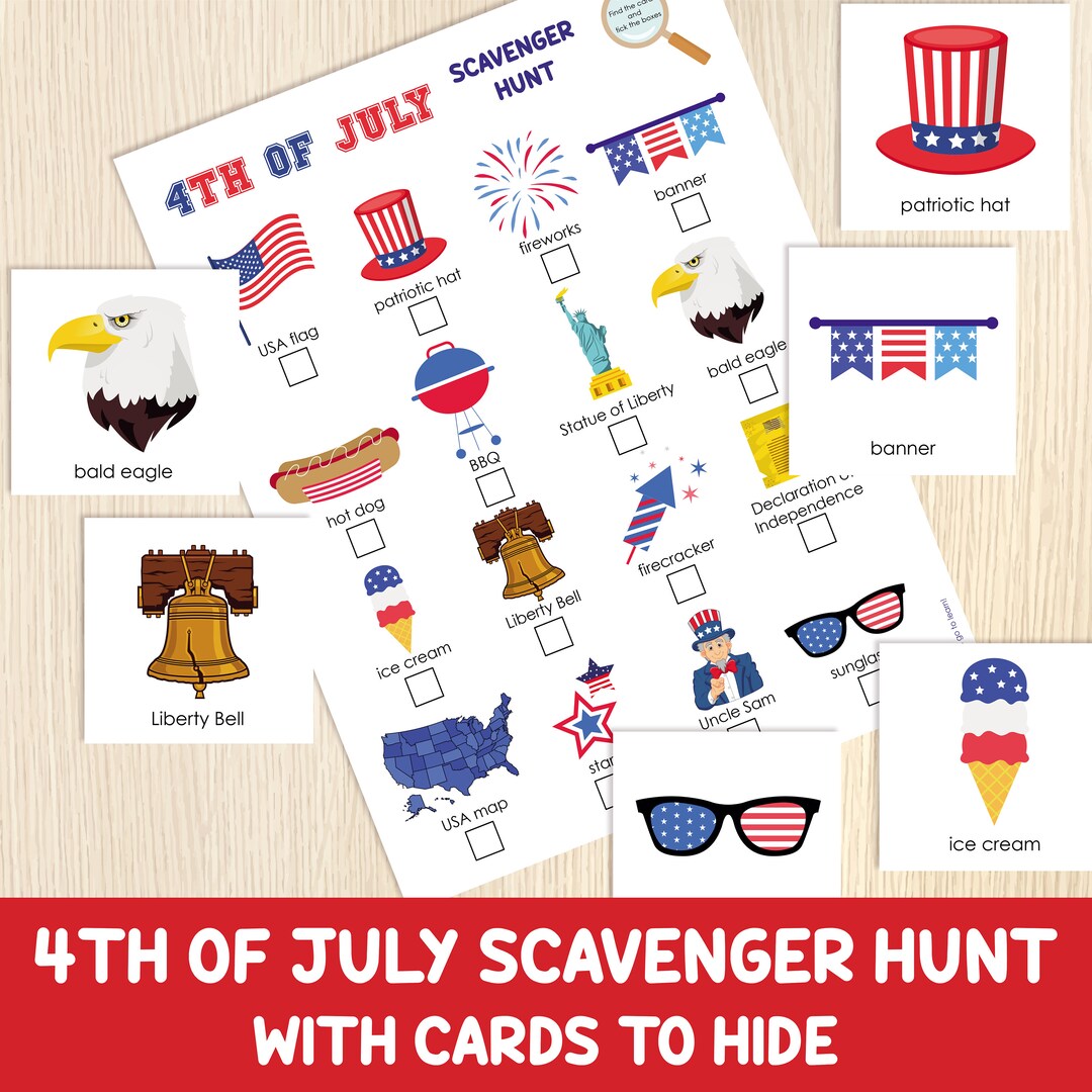 4th of July Scavenger Hunt With Cards to Hide - Indoor Outdoor Treasure ...