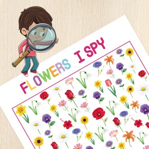 Flowers I Spy Game, Counting Activity, Spring Party Printable Game ...