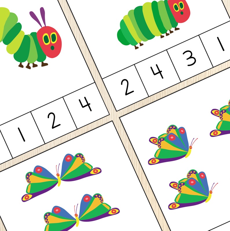 Hungry Caterpillar Count and Clip Cards, Numbers 1 to 20, Counting ...
