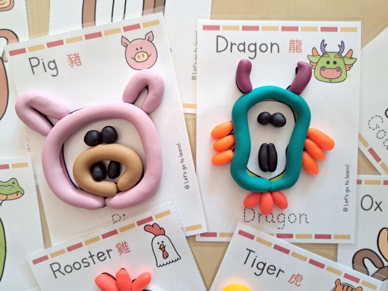 Chinese Zodiac Animals Playdough Mats 12 Visual Cards Lunar - Etsy