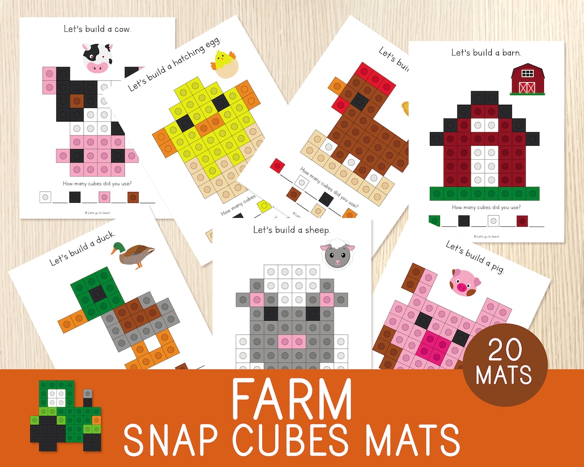Farm & Farm Animals Snap Cubes Mats - Connecting Cubes Mats - Preschool ...