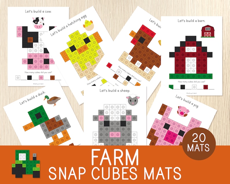 Farm & Farm Animals Snap Cubes Mats - Connecting Cubes Mats - Preschool ...