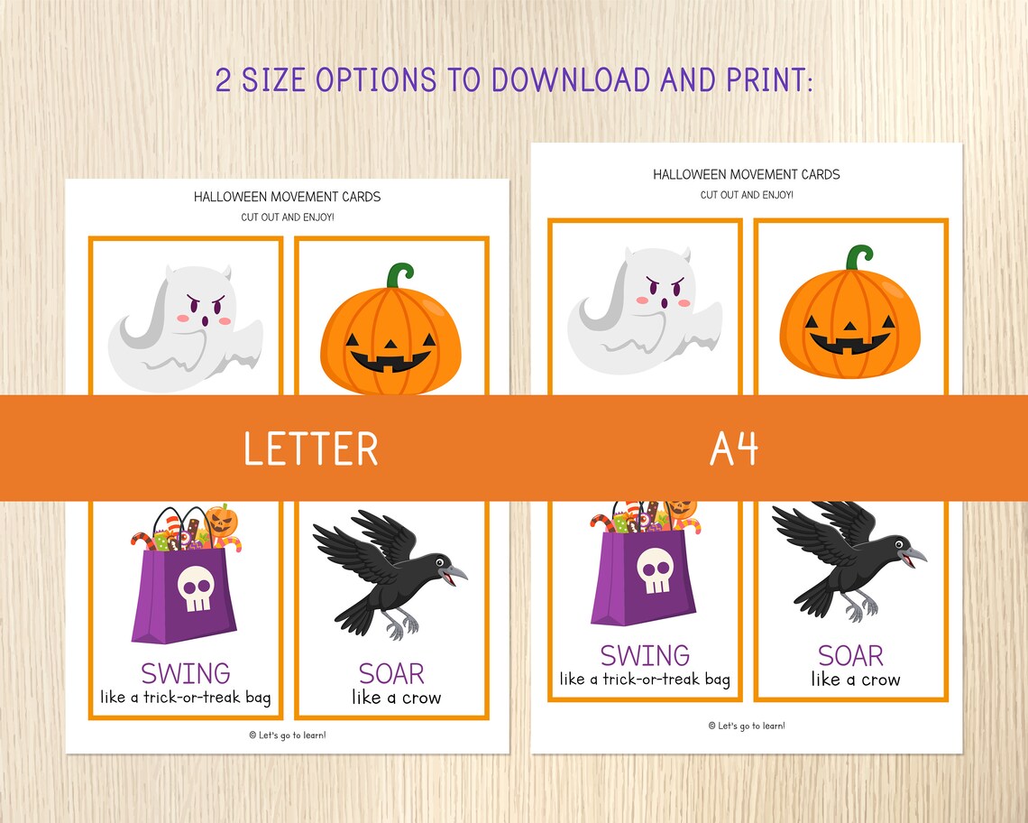Halloween Movement Cards, Gross Motor Skills, Preschool & Kindergarten ...