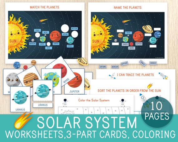 Solar System Worksheets Learning Pack Planets 3-part Cards | Etsy