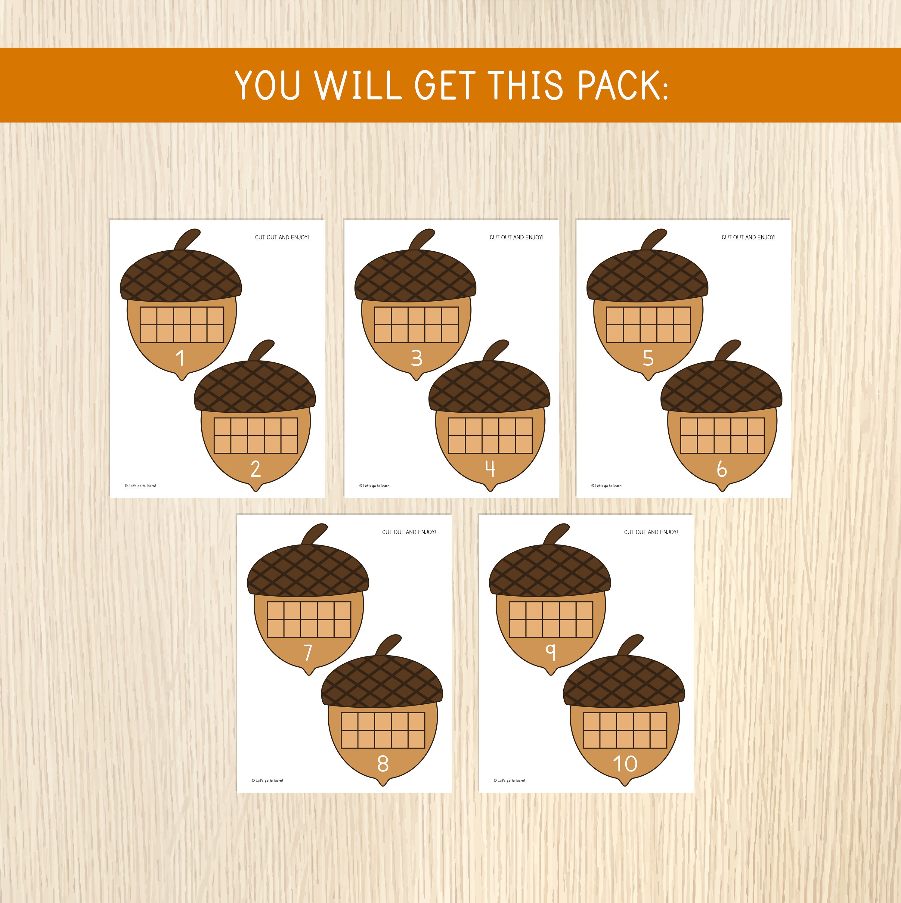 Fall Acorn Ten Frames, Number Mats, Playdough Mats, Autumn Activity ...