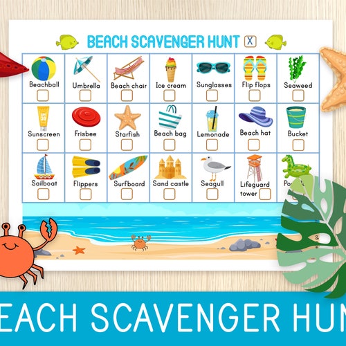 Beach Scavenger Hunt for Kids Summer Kids Activities and Kids - Etsy