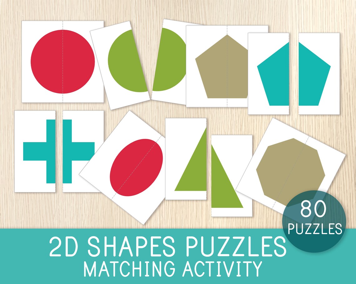 2D Shapes Puzzles 80 Puzzles Matching Activity Toddler | Etsy
