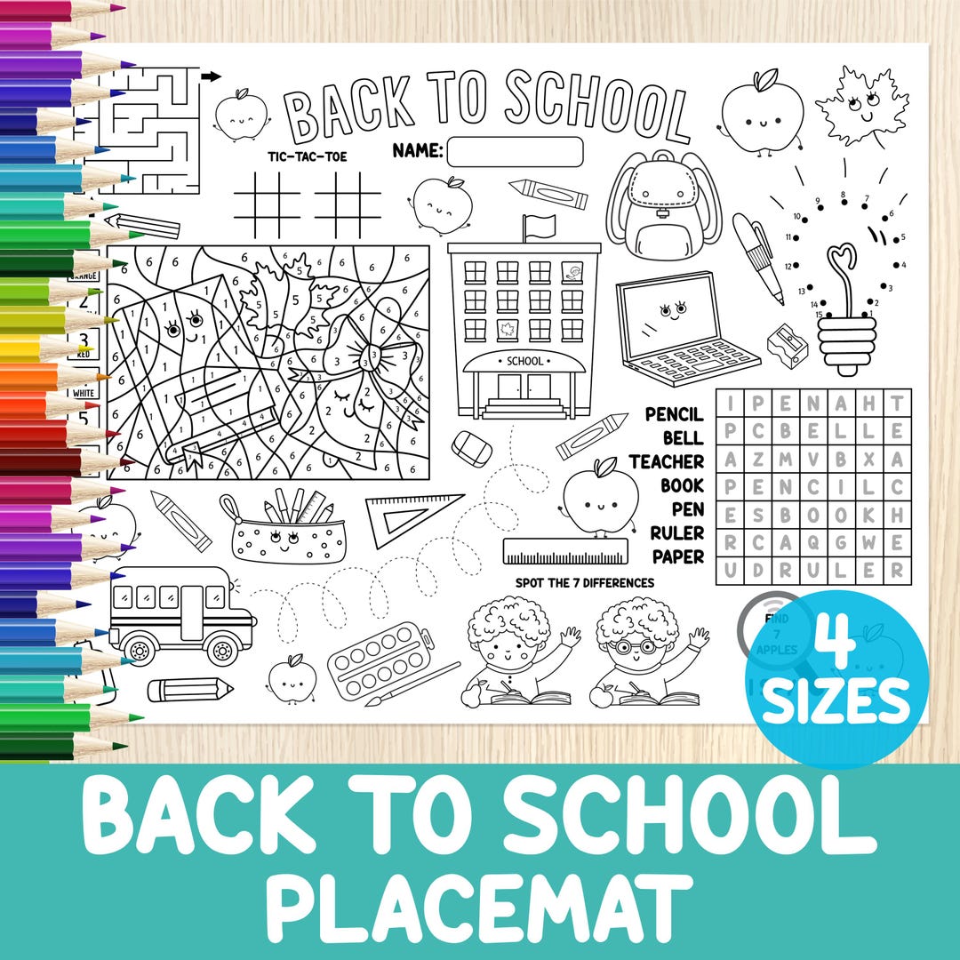 Back to School Placemat, Activity Placemat, Printable Back to School ...