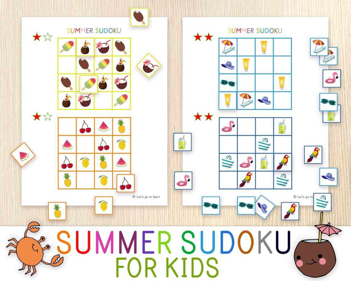 Summer Sudoku for Kids, Party Game, Summer Activity, Educational ...
