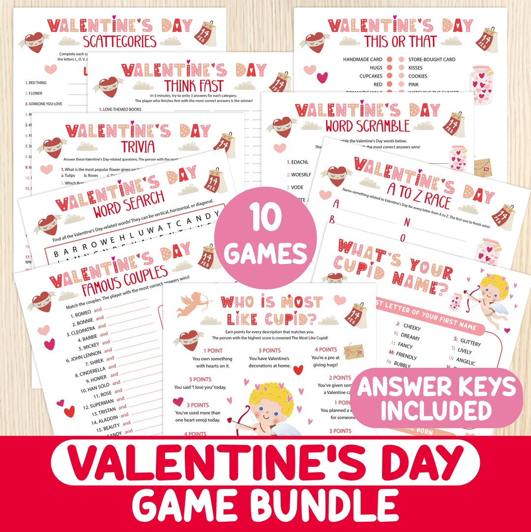 Valentine' S Day Printable Games BUNDLE - Valentines Party Games ...