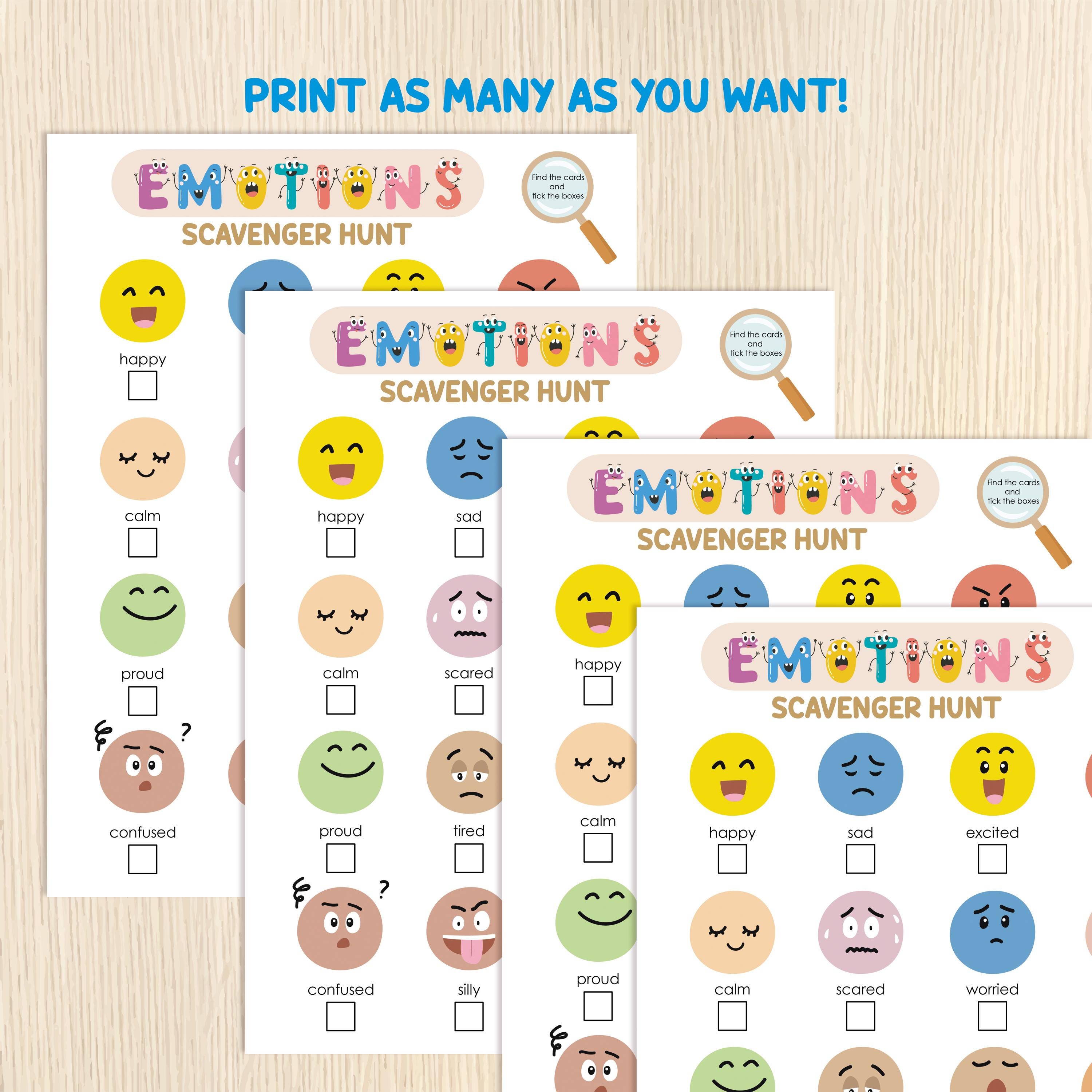 Emotions Scavenger Hunt With Cards, Feelings Activity, Treasure Hunt ...