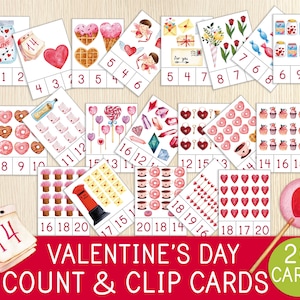 Valentine's Day Count and Clip Cards, Numbers 1-20, Valentine Activity ...