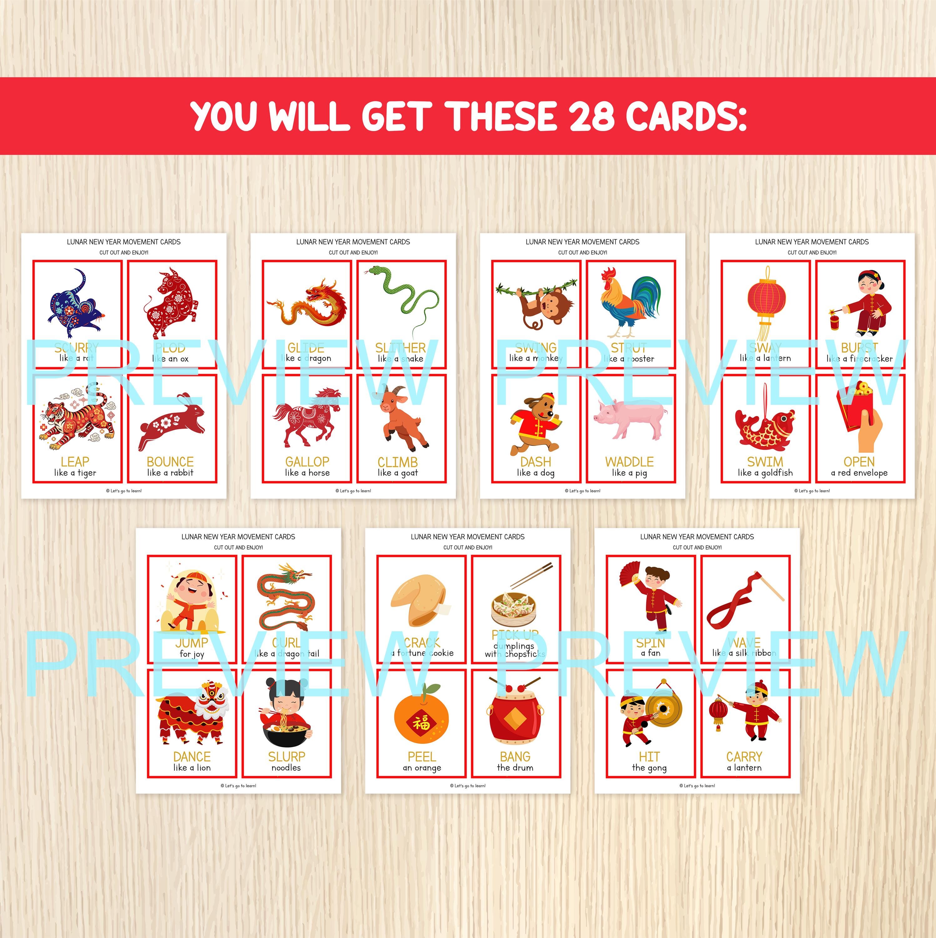 Chinese New Year Movement Cards - Lunar New Year Gross Motor Activity ...