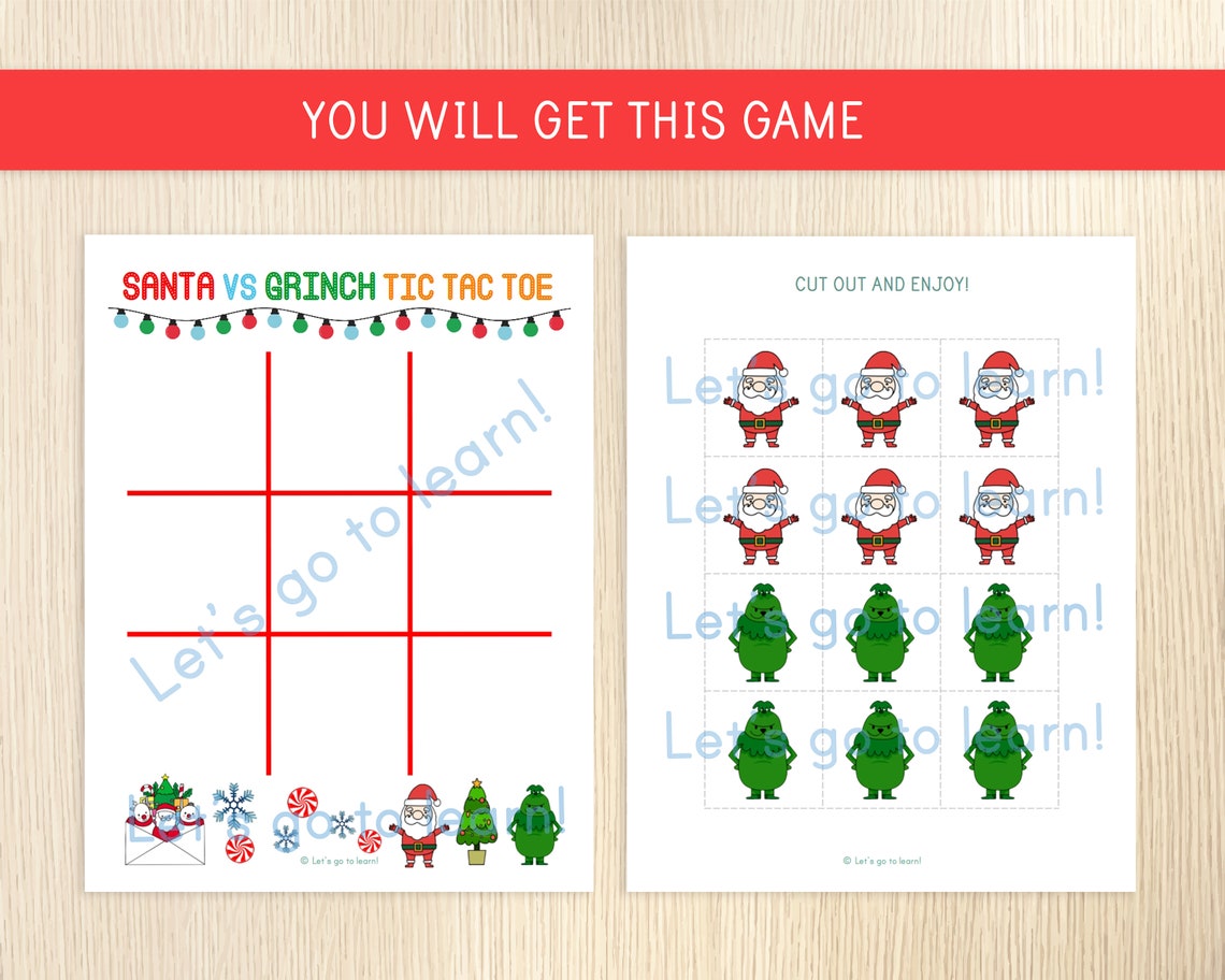 Santa Vs Grinch Tic Tac Toe Christmas Game Toddler | Etsy