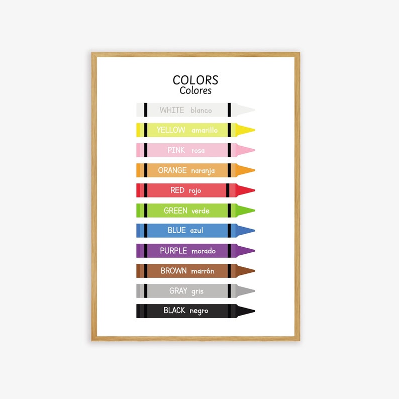 Colors Poster in English & Spanish, Bilingual Printable Poster ...