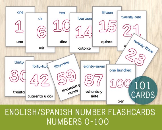 Number Flashcards in English-spanish Numbers 0-100 - Etsy