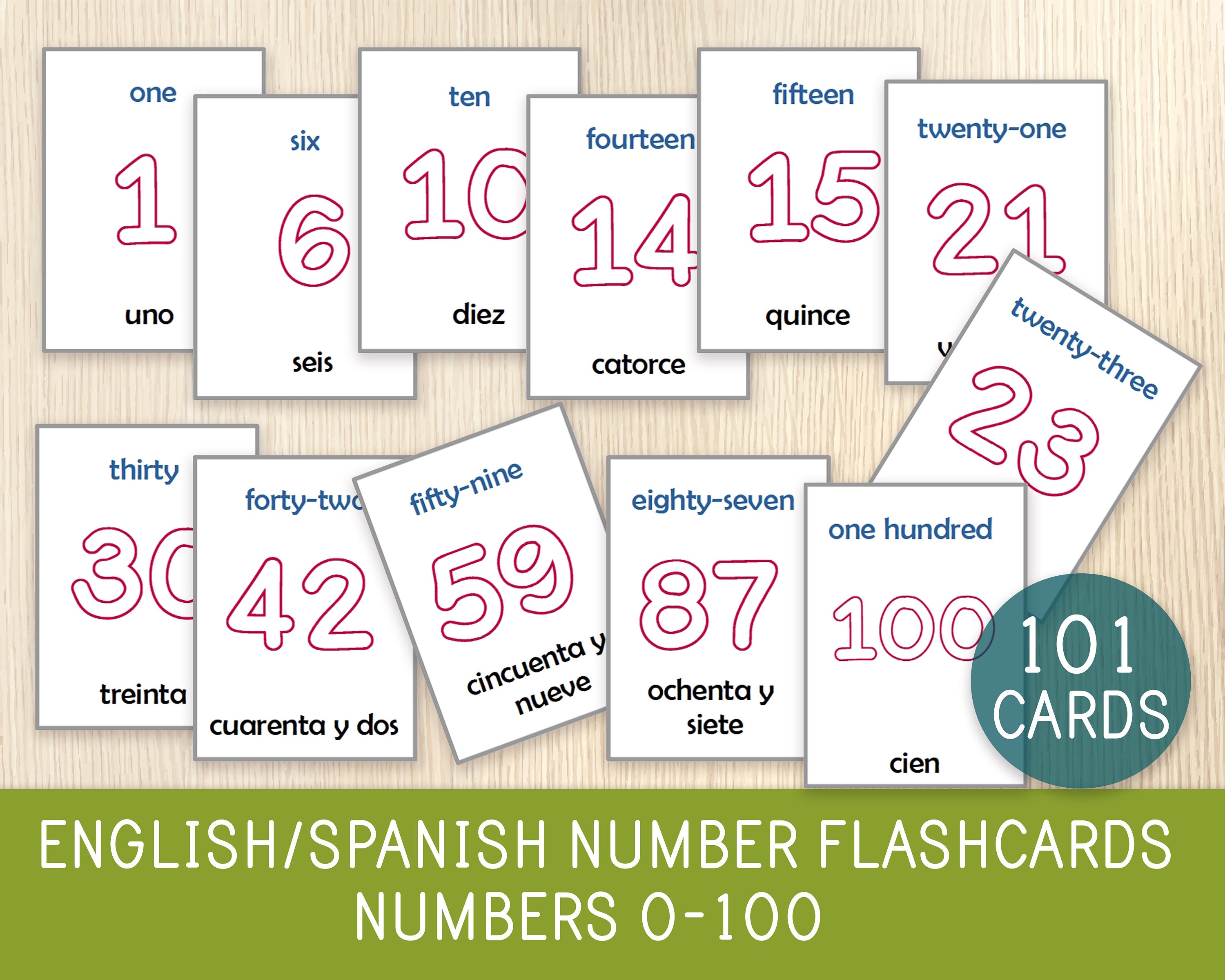 Number Flashcards in English-spanish Numbers 0-100 - Etsy