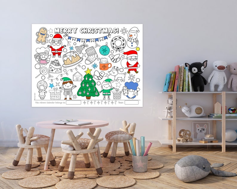 Advent Calendar for Kids Giant Coloring Poster Countdown to | Etsy
