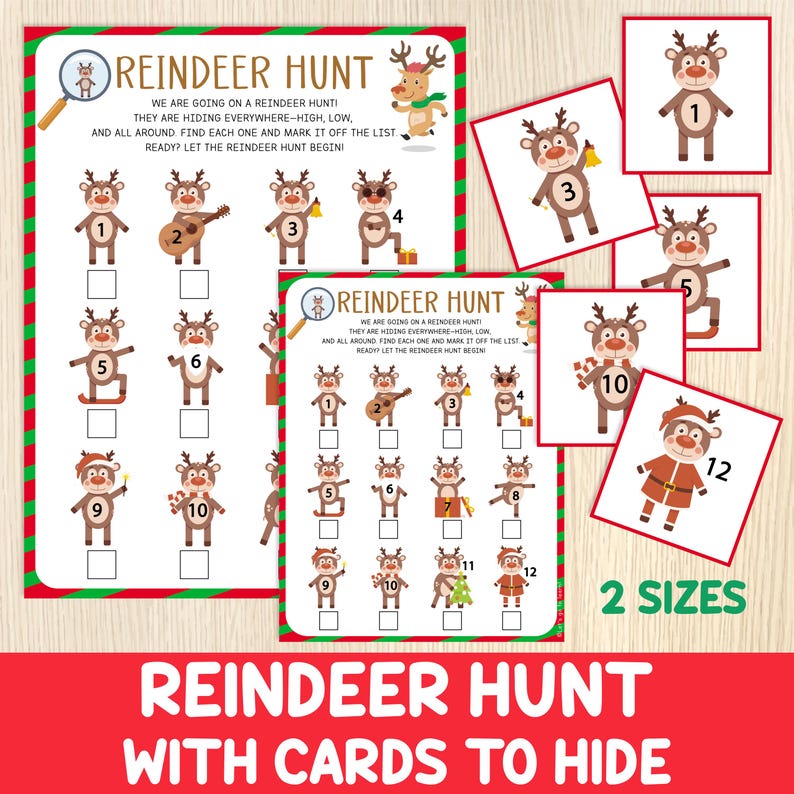 Christmas Scavenger Hunt With Cards - Reindeer Hunt - Kids Holiday Game ...