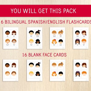 Spanish & English Emotions Flashcards and Blank Face Cards - Feelings ...