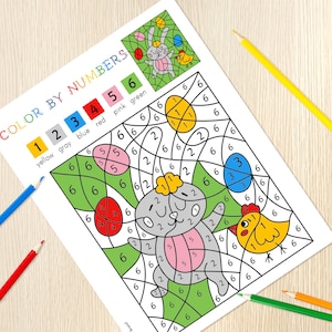 Easter Coloring Pages, 3 Color by Numbers Pages, Toddler, Preschool ...