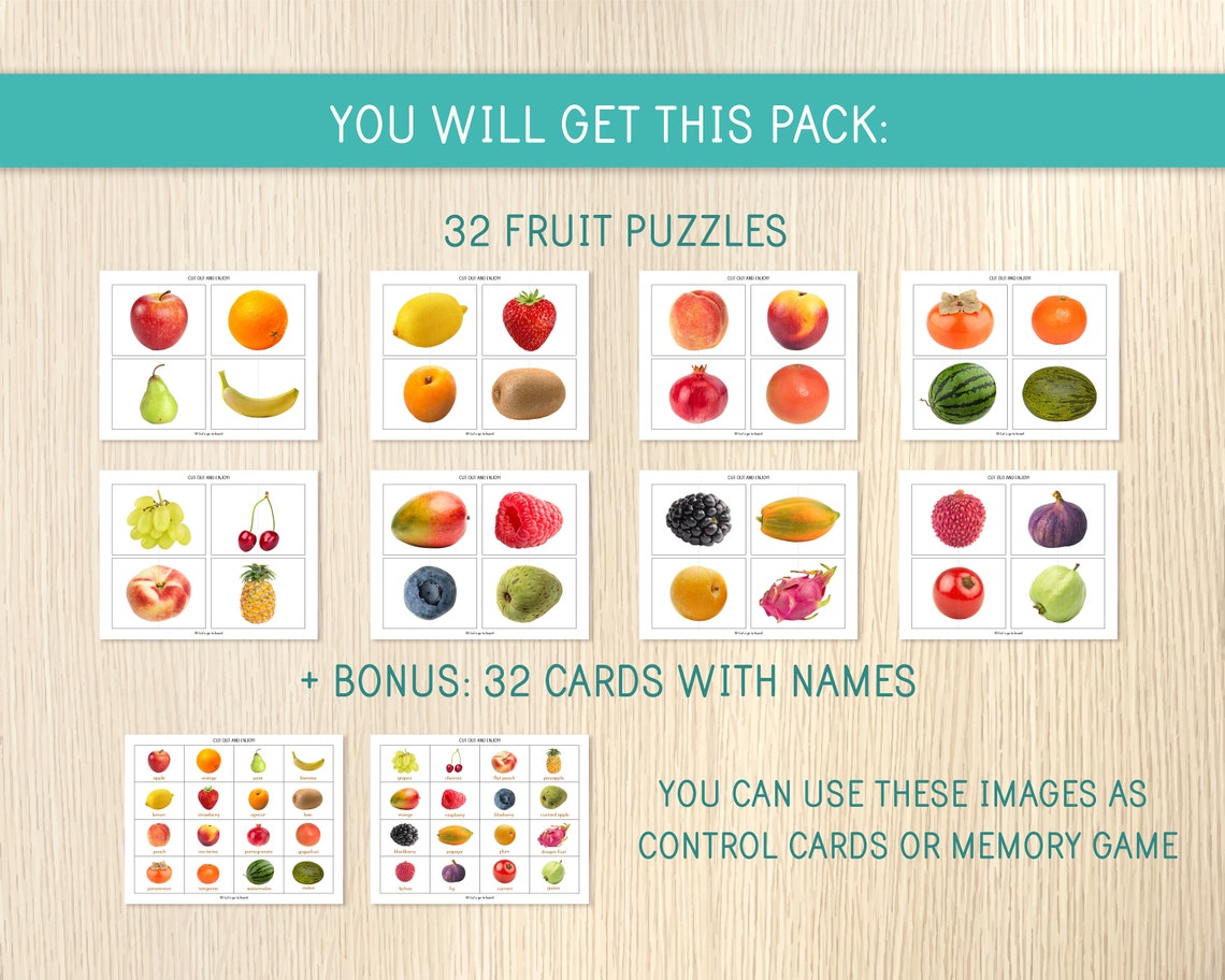 Fruit Puzzles Matching Cards Symmetry Montessori Activity | Etsy