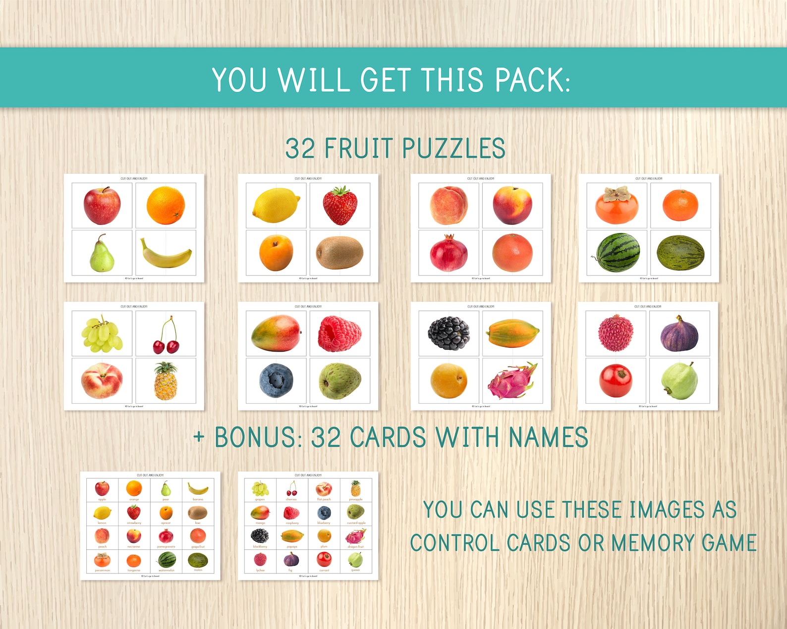 Fruit Puzzles Matching Cards Symmetry Montessori Activity | Etsy