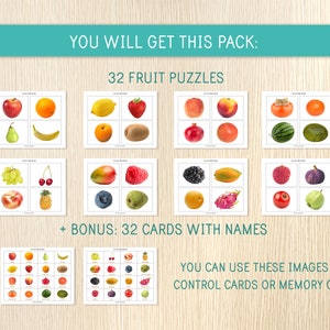 Fruit Puzzles, Matching Cards, Symmetry, Montessori Activity, Toddler ...