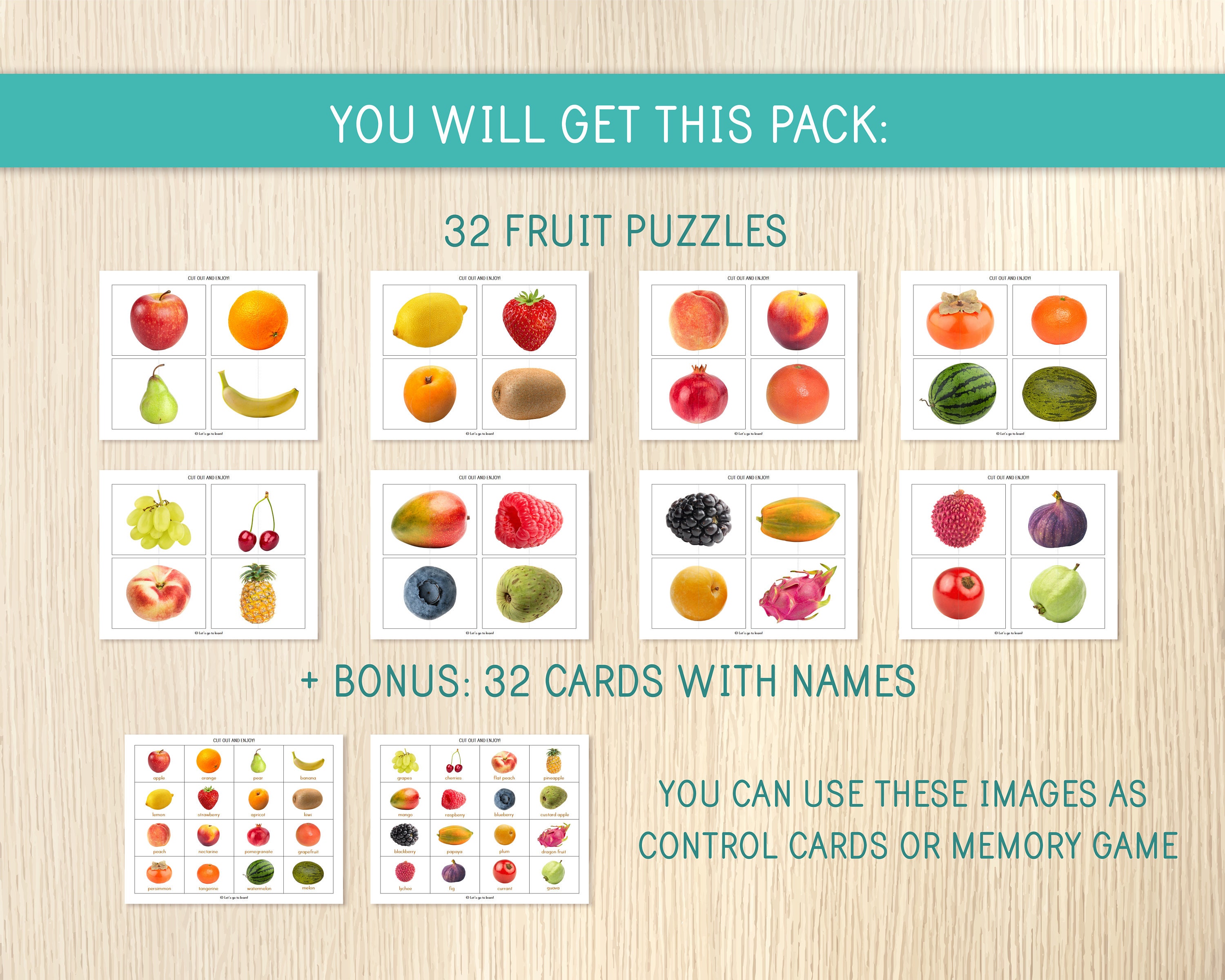 Fruit Puzzles Matching Cards Symmetry Montessori Activity | Etsy