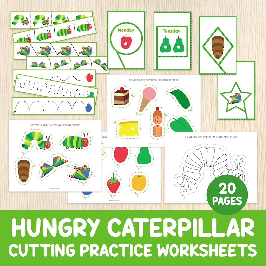 Hungry Caterpillar Cutting Practice Worksheets, Scissor Strips ...