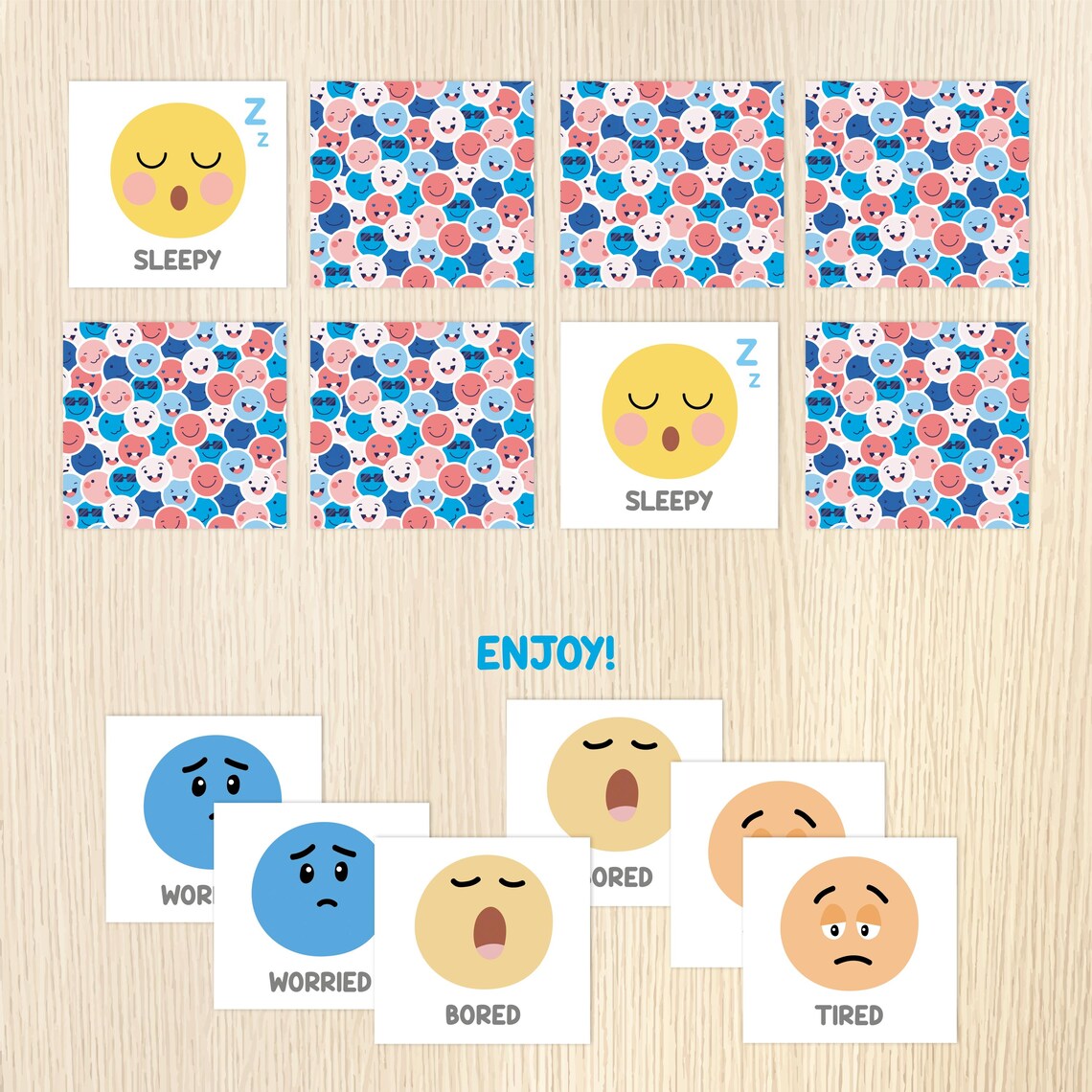 Emotions Memory Game for Kids - Feelings Flashcards Matching Activity ...