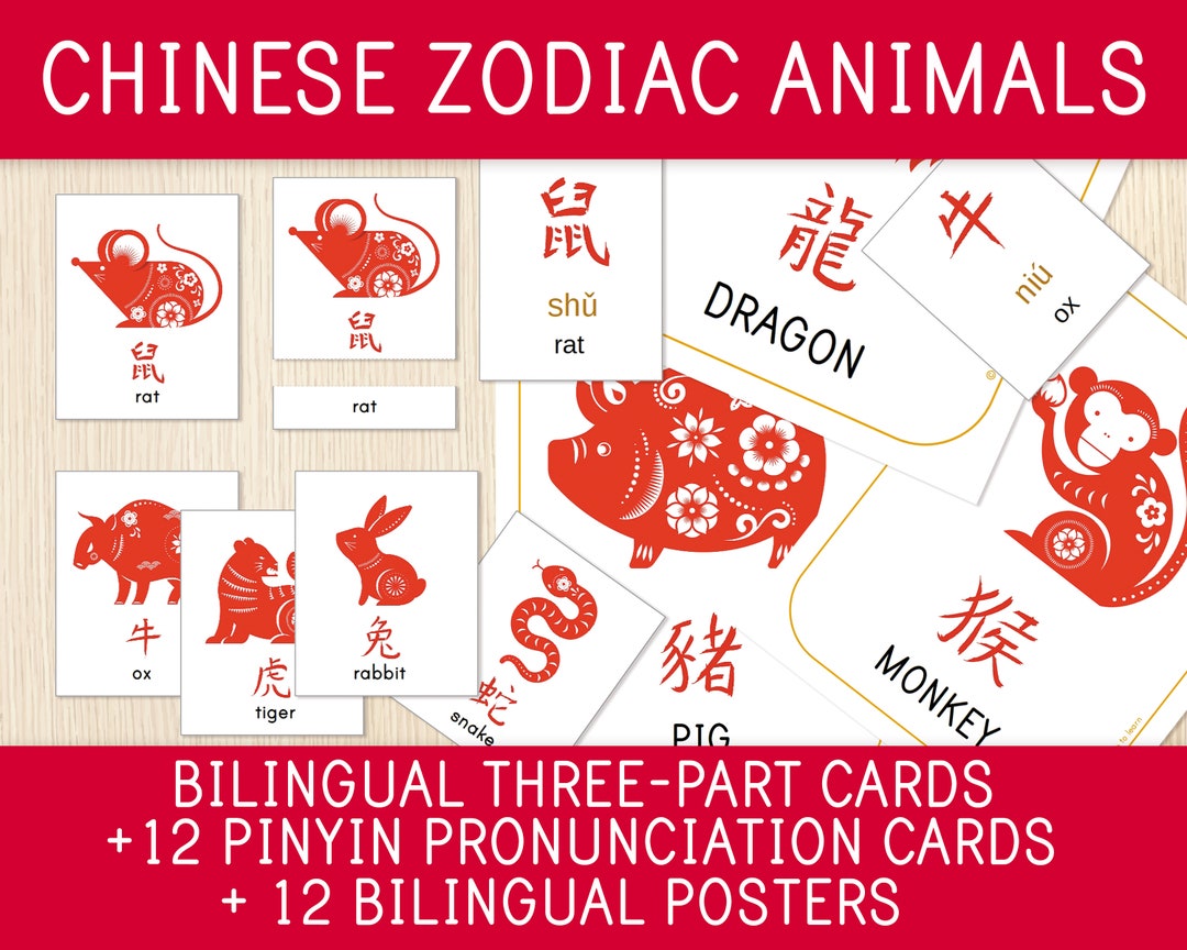 Chinese Zodiac Animals, Chinese Mandarin and English, Bilingual, Three ...