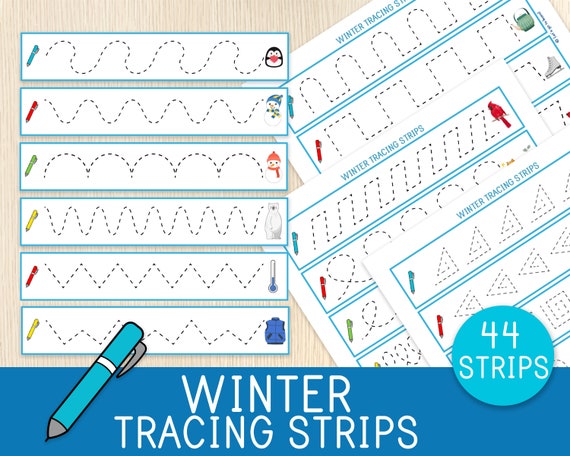 Winter Tracing Strips Tracing Practice Toddler Preschool | Etsy
