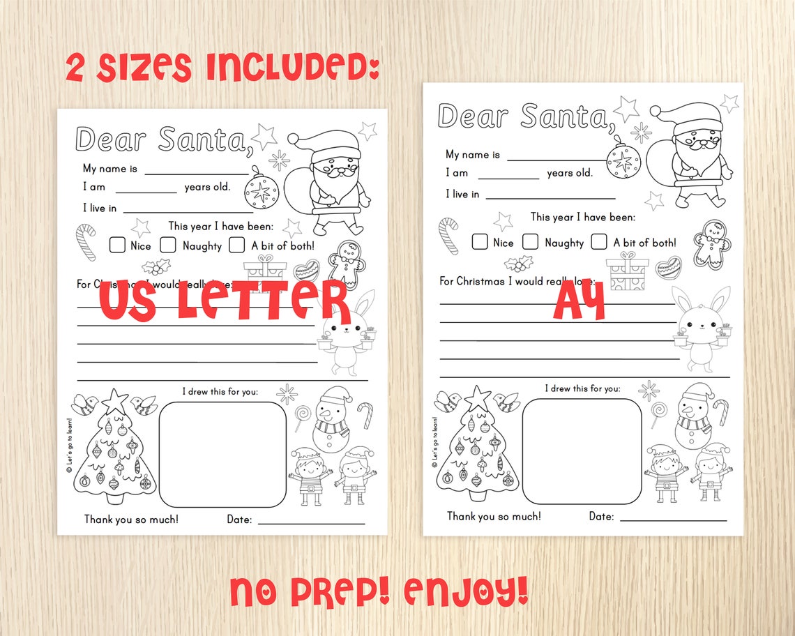 Letter to Santa Coloring Page Kids Christmas Wish List - Etsy