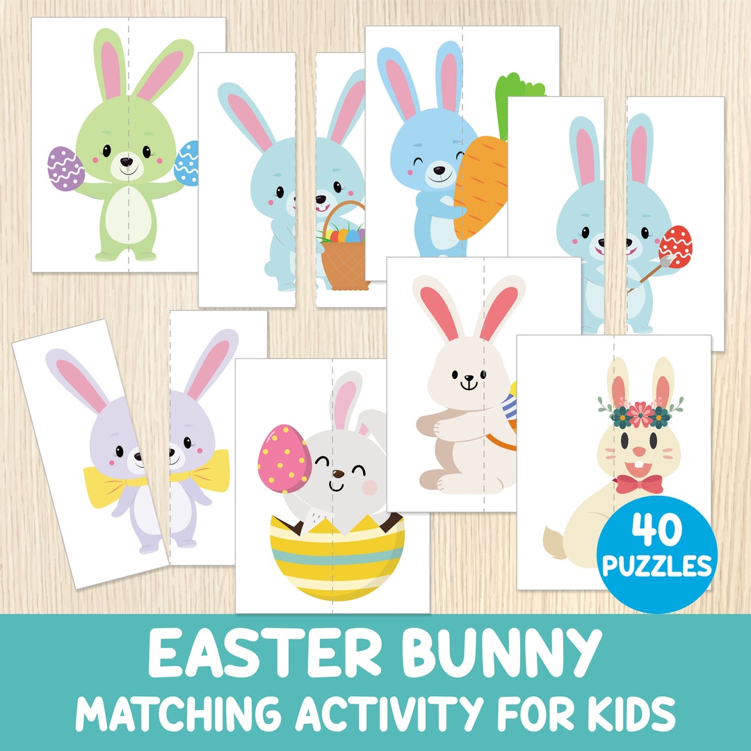 Easter Bunny Matching Activity, 40 Rabbit Puzzles, Easter Bunnies ...
