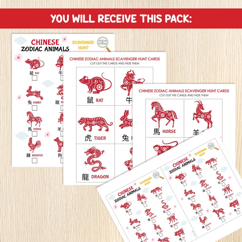 Chinese Zodiac Animals Scavenger Hunt With Cards to Hide - Lunar New ...